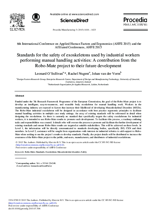 (PDF) Standards for the Safety of Exoskeletons Used by Industrial ...