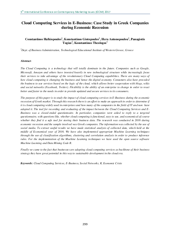 (PDF) Cloud Computing Services in E-Business: Case Study in Greek Companies during Economic ...
