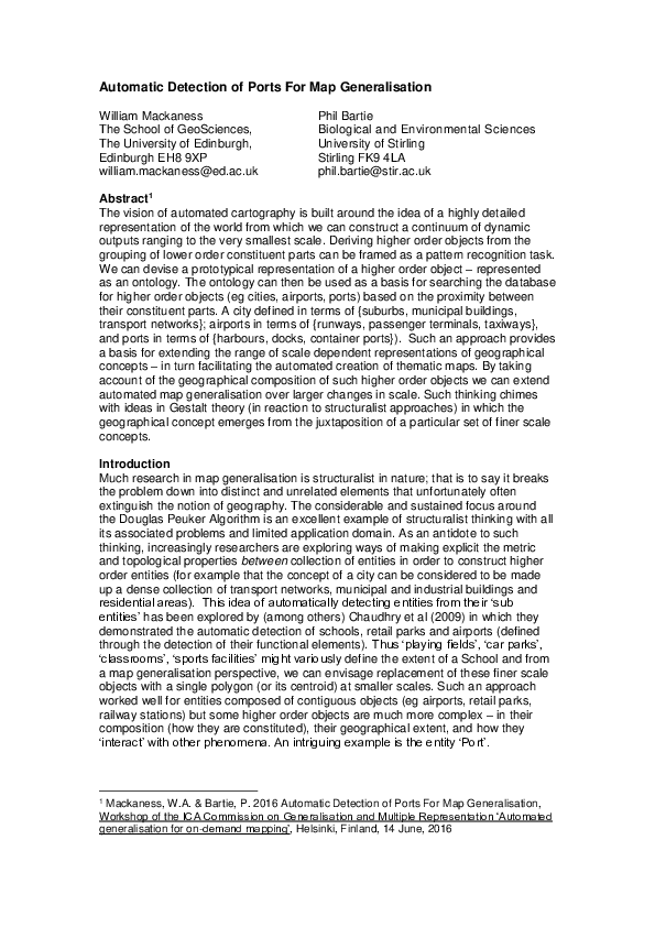(PDF) Automatic Detection of Ports For Map Generalisation