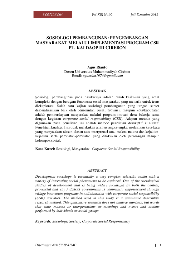 Pdf Sosiologi Pembangunan Pengembangan Masyarakat Melalui