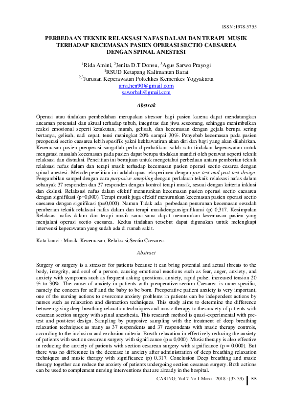 (PDF) Perbedaan Teknik Relaksasi Nafas Dalam Dan Terapi Musik Terhadap ...