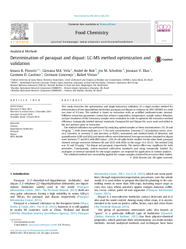 (PDF) Determination of paraquat and diquat: LC-MS method optimization ...