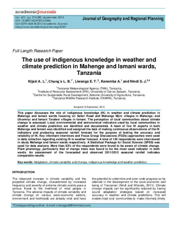 (PDF) The use of indigenous knowledge in weather and climate prediction ...