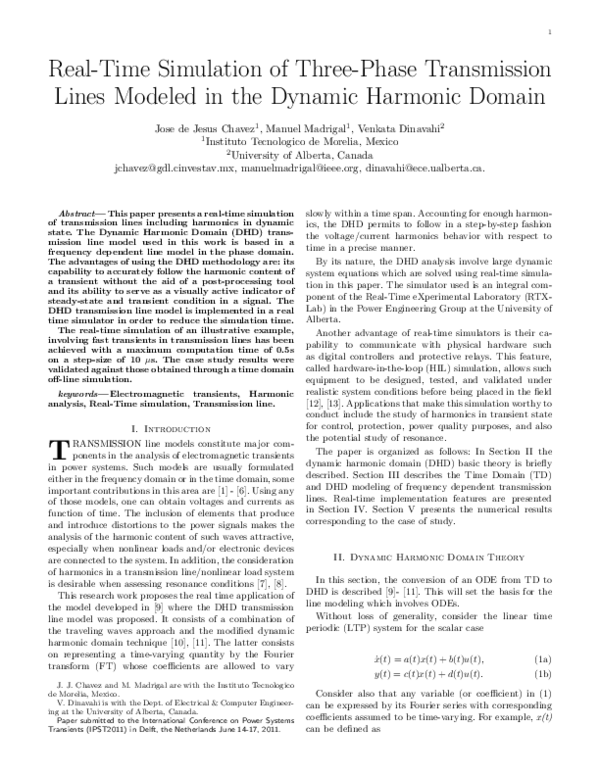 (PDF) Real-Time Simulation of Three-Phase Transmission Lines Modeled in the Dynamic Harmonic ...