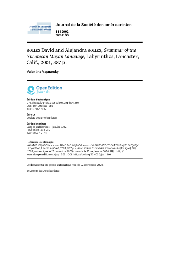 (PDF) Bolles David and Alejandra Bolles, Grammar of the Yucatecan Mayan ...
