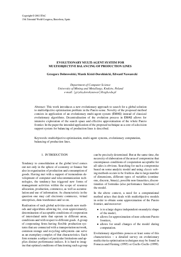 (PDF) Evolutionary multi-agent system for multiobjective balancing of ...