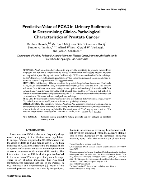 (PDF) Predictive value of PCA3 in urinary sediments in determining ...