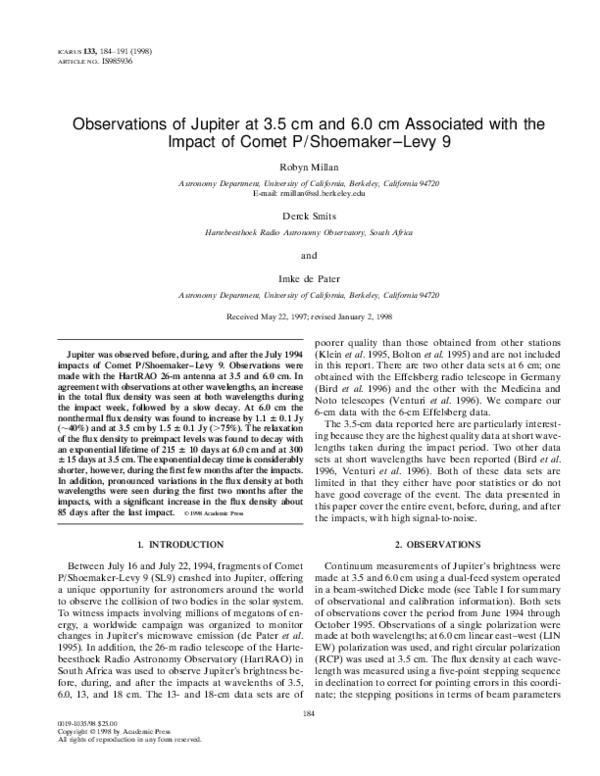 (PDF) Jupiter Observations During Comet Shoemaker-Levy 9 Impacts