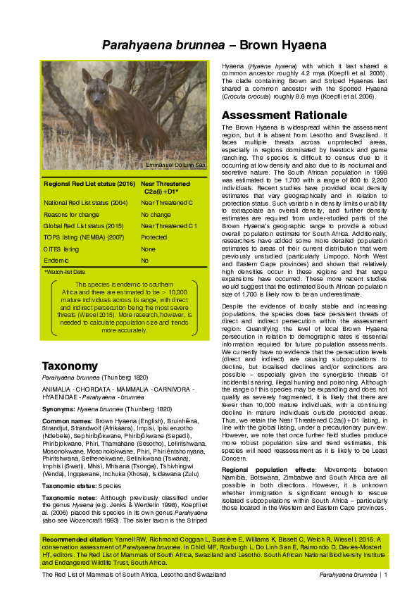 (PDF) Parahyaena brunnea – Brown Hyaena