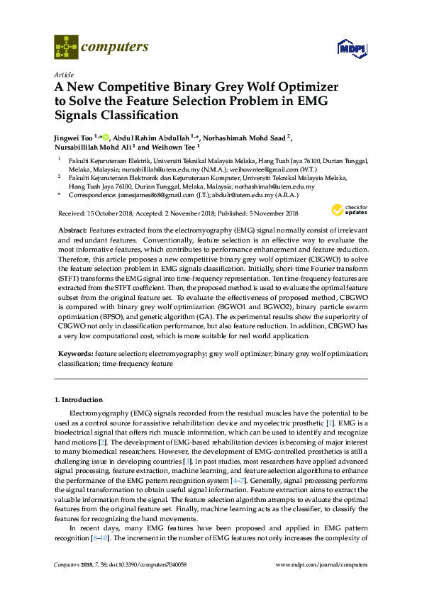 (PDF) A New Competitive Binary Grey Wolf Optimizer to Solve the Feature Selection Problem in EMG ...