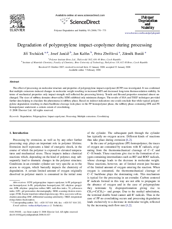(PDF) Degradation of polypropylene impact-copolymer during processing
