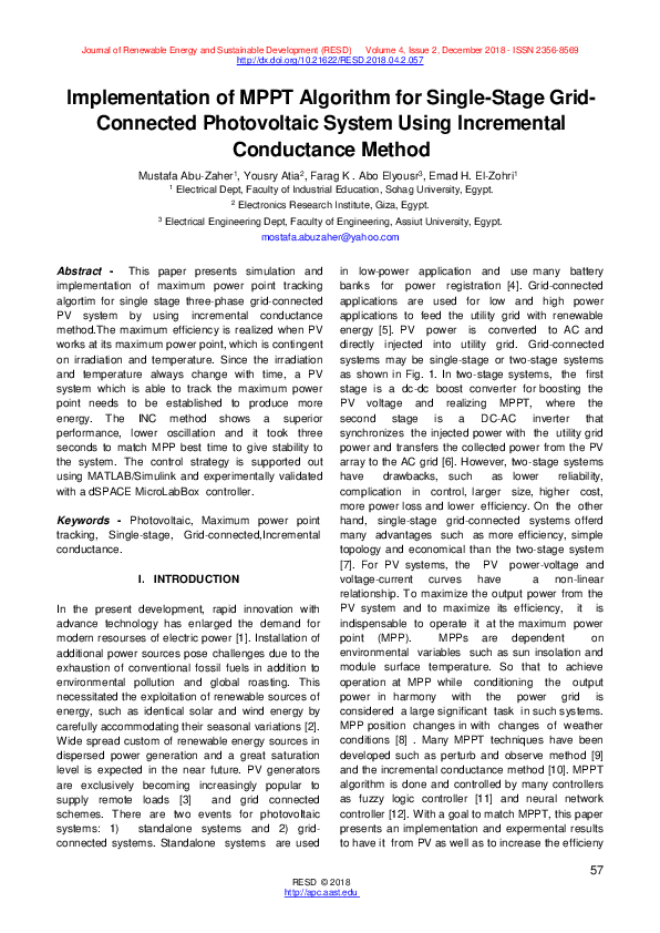 Pdf Implementation Of Mppt Algorithm For Single Stage Grid Connected Photovoltaic System By
