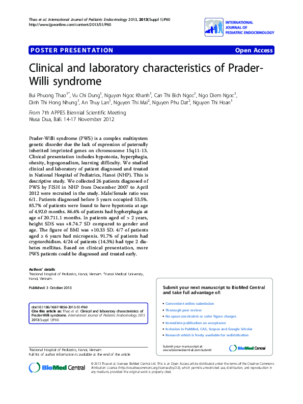 (PDF) Clinical and laboratory characteristics of Prader-Willi syndrome ...
