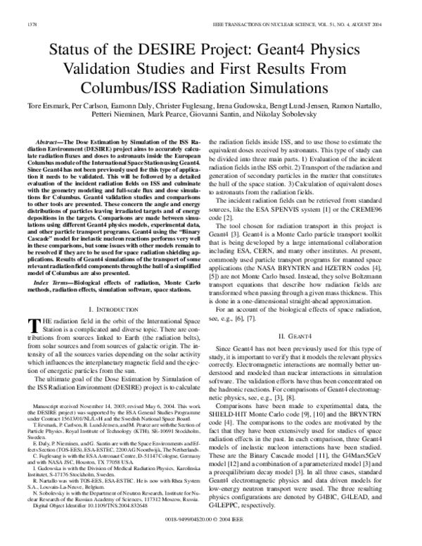(PDF) Status of the DESIRE project: Geant4 physics validation studies ...