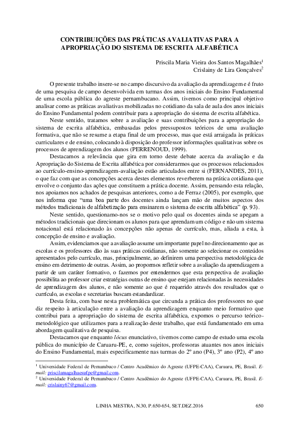 (PDF) Contribuicoes Das Praticas Avaliativas Para a Apropriacao Do ...
