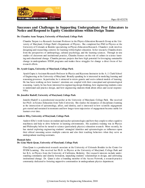 (PDF) Successes and Challenges in Supporting Undergraduate Peer ...