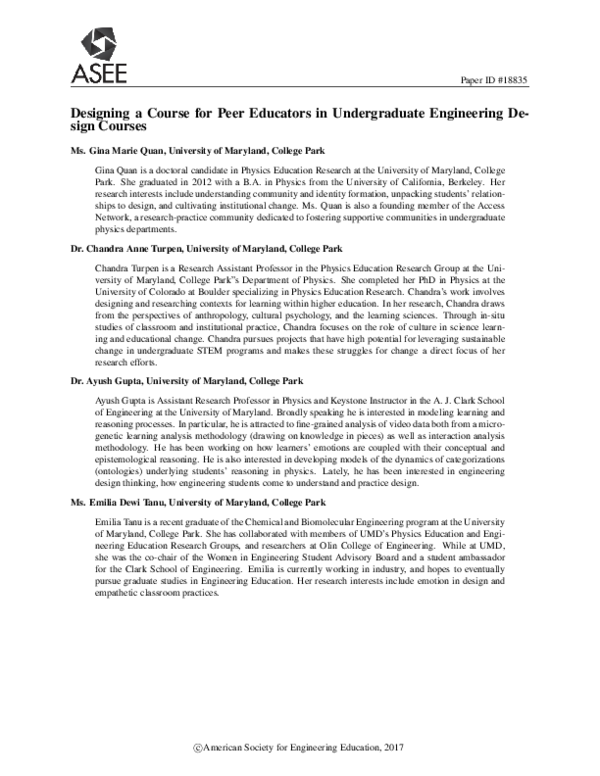 (PDF) Designing a Course for Peer Educators in Undergraduate ...