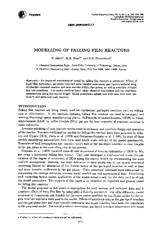 (PDF) Modelling of falling film reactors