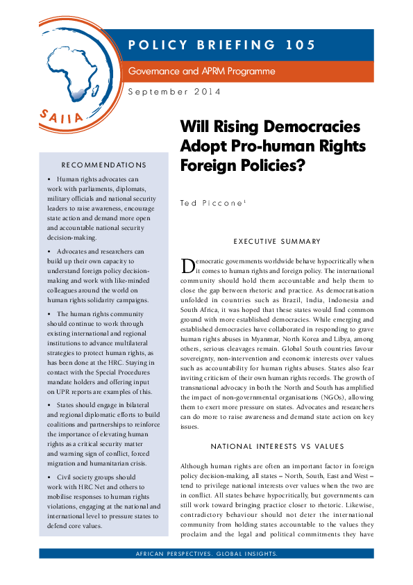 (PDF) Will Rising Democracies Adopt Pro-Human Rights Foreign Policies?