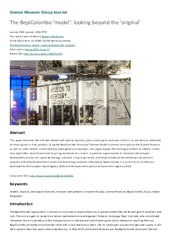 (PDF) The BepiColombo 'model': looking beyond the 'original'