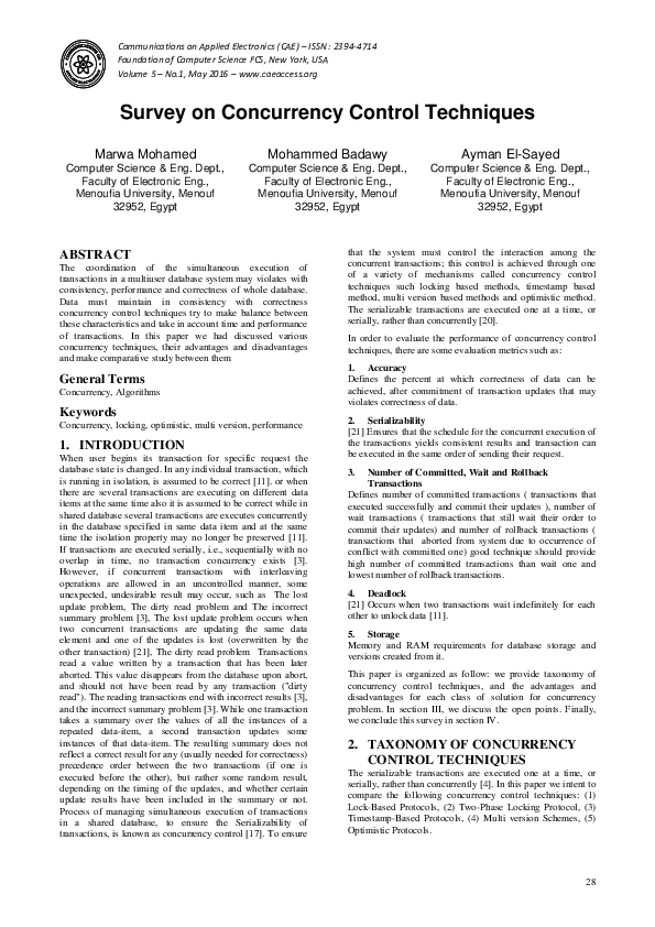 (PDF) Survey on Concurrency Control Techniques