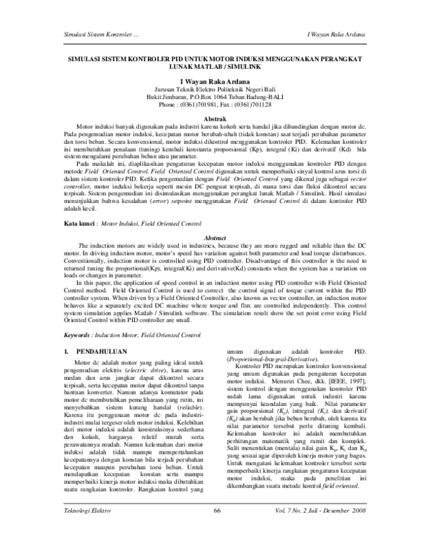 (PDF) Simulasi Sistem Kontroler Pid Untuk Motor Induksi Menggunakan ...