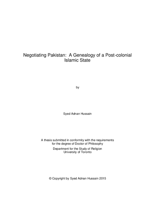 (PDF) Negotiating Pakistan: A Genealogy of a Post-colonial Islamic State
