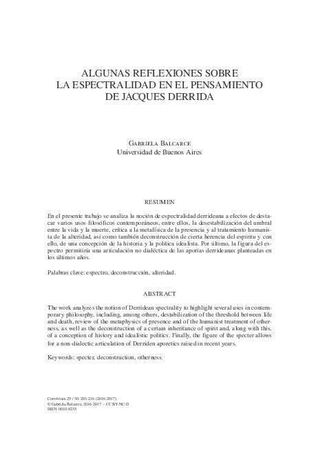 (PDF) Algunas reflexiones sobre la espectralidad en el pensamiento de ...
