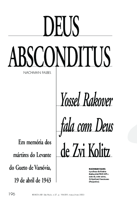 (PDF) Deus Absconditus: Yossel Rakover Fala Com Deus De Zvi Kolitz (Em ...
