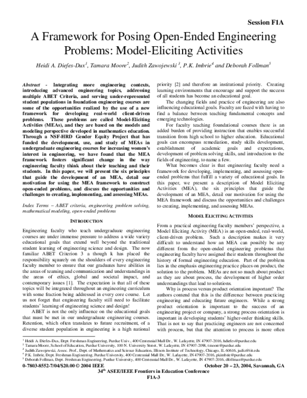 (PDF) A framework for posing open-ended engineering problems: model ...