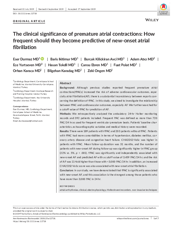 (PDF) The clinical significance of premature atrial contractions: How ...