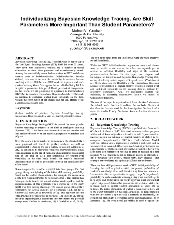 (PDF) Individualizing Bayesian Knowledge Tracing. Are Skill Parameters More Important Than ...