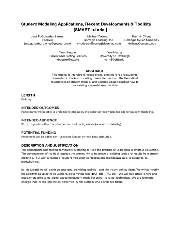 (PDF) Student modeling applications, recent developments & toolkits ...