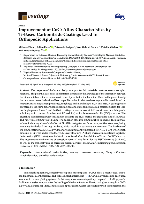 (PDF) Improvement of CoCr Alloy Characteristics by Ti-Based ...