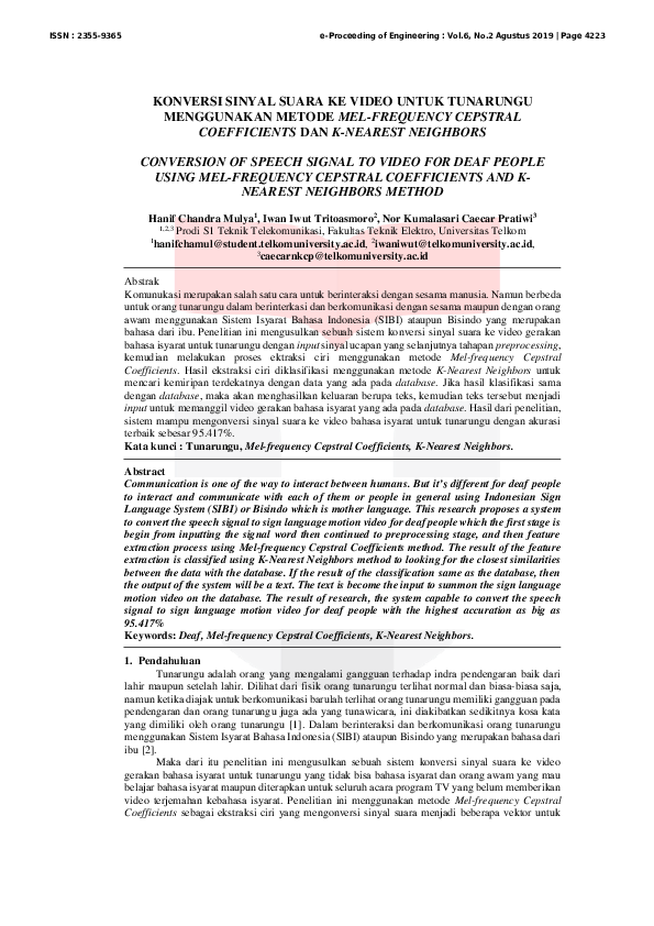(PDF) Konversi Sinyal Suara Ke Video Untuk Tunarungu Menggunakan Metode ...