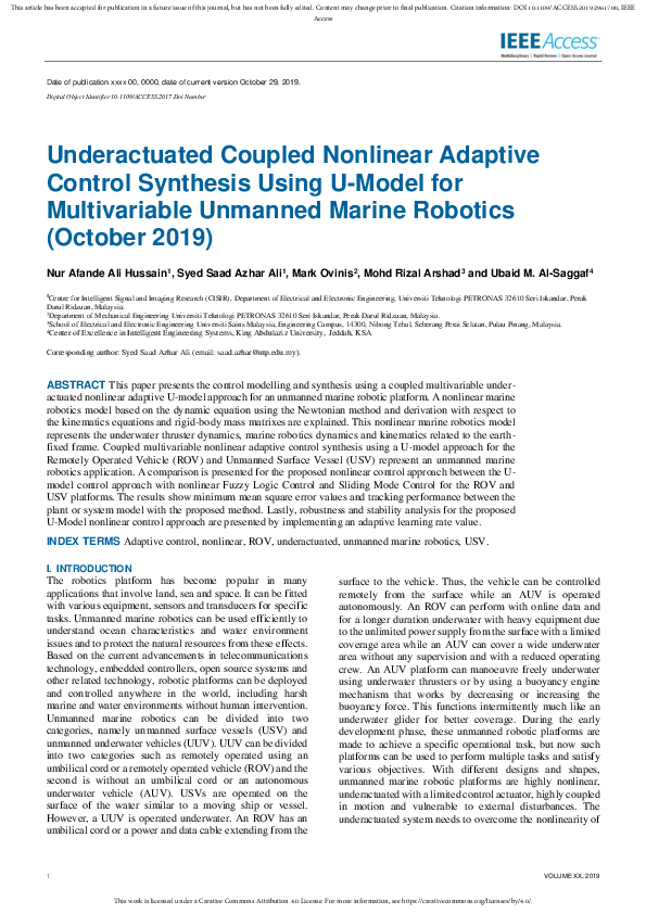 (PDF) Underactuated Coupled Nonlinear Adaptive Control Synthesis Using U-Model for Multivariable ...