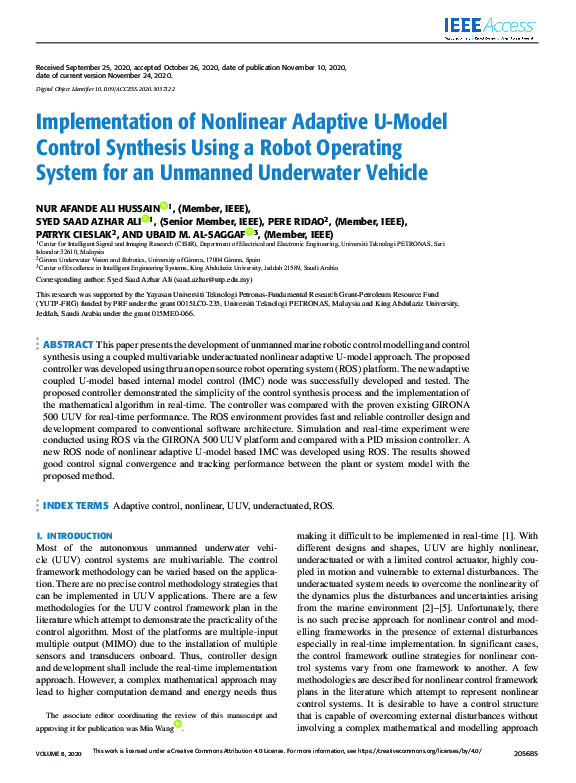 Pdf Implementation Of Nonlinear Adaptive U Model Control Synthesis Using A Robot Operating
