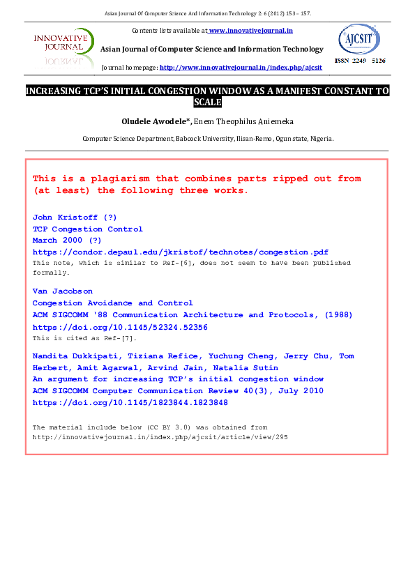 (PDF) Increasing Tcp’s Initial Congestion Window as a Manifest Constant ...