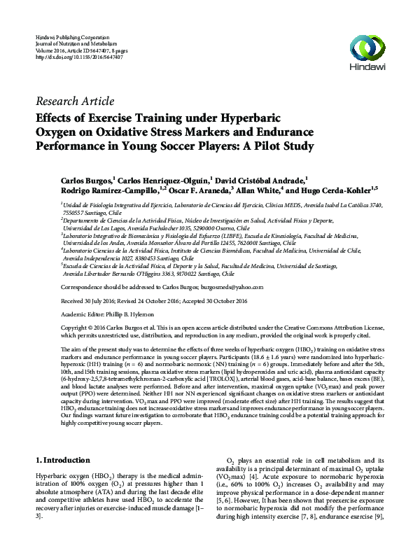 (PDF) Effects of Exercise Training under Hyperbaric Oxygen on Oxidative ...