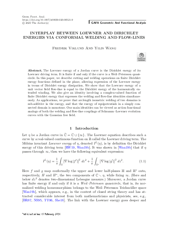 (PDF) Interplay Between Loewner and Dirichlet Energies via Conformal Welding and Flow-Lines