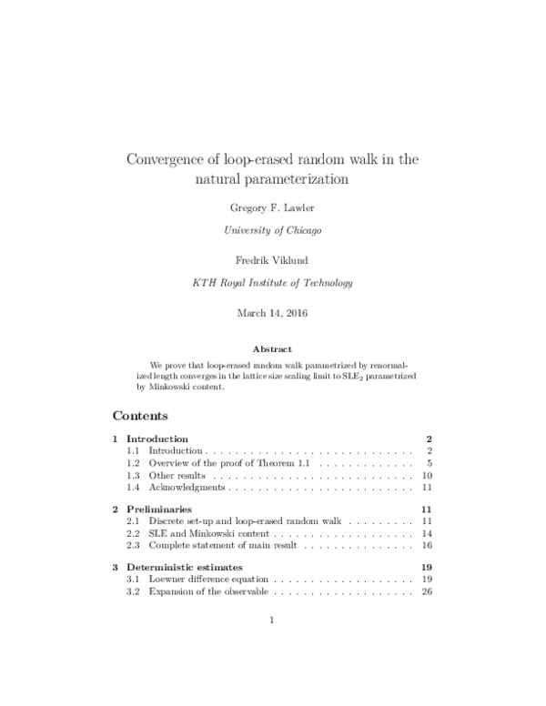 (PDF) Convergence of loop-erased random walk in the natural parameterization