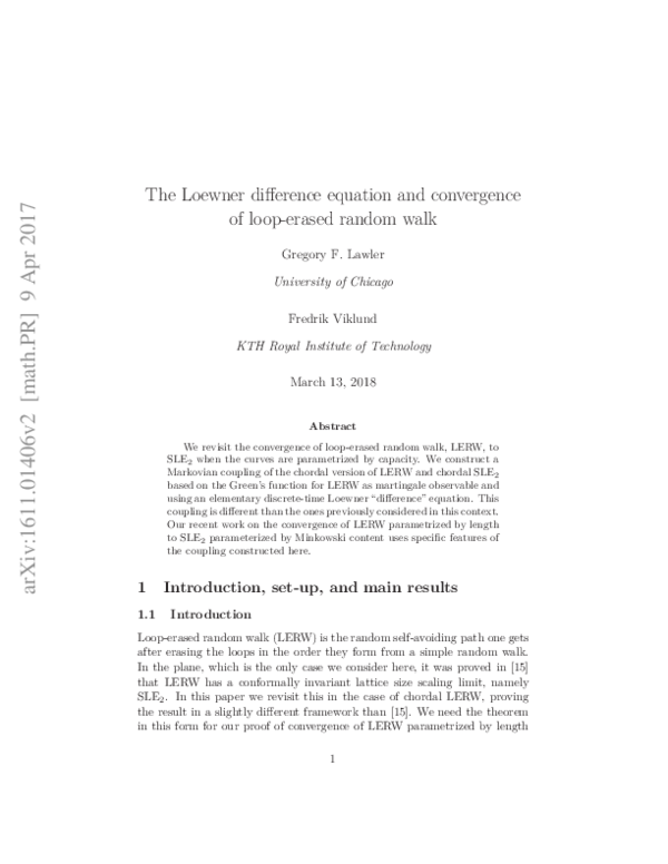 (PDF) The Loewner difference equation and convergence of loop-erased ...