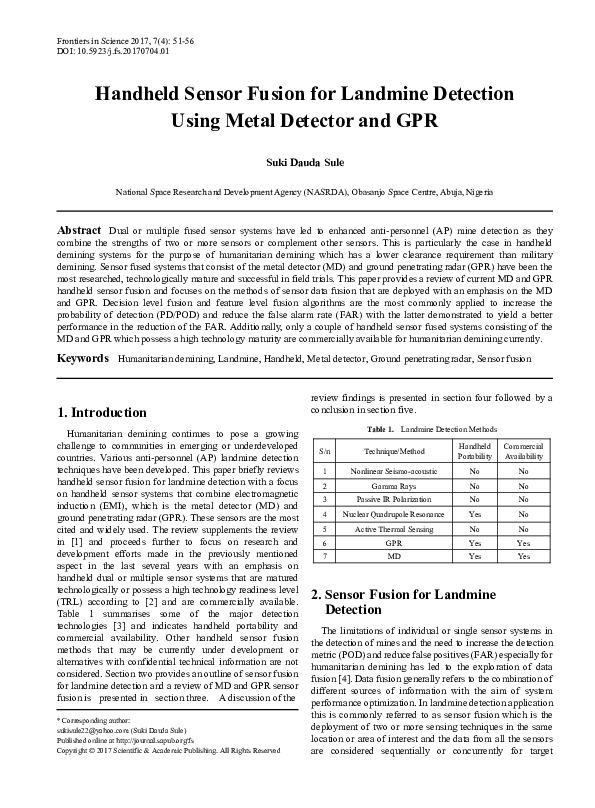 (PDF) Handheld GPR and MD sensor for landmine detection