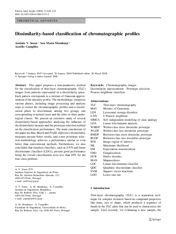 (PDF) Dissimilarity-based classification of chromatographic profiles