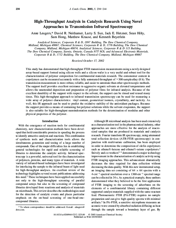 (PDF) High-Throughput Analysis in Catalysis Research Using Novel ...