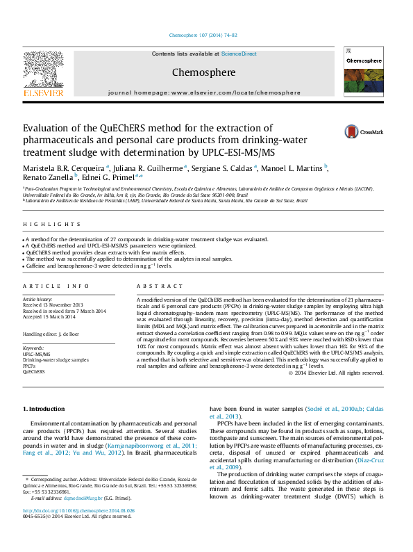 (PDF) Evaluation of the QuEChERS method for the extraction of ...