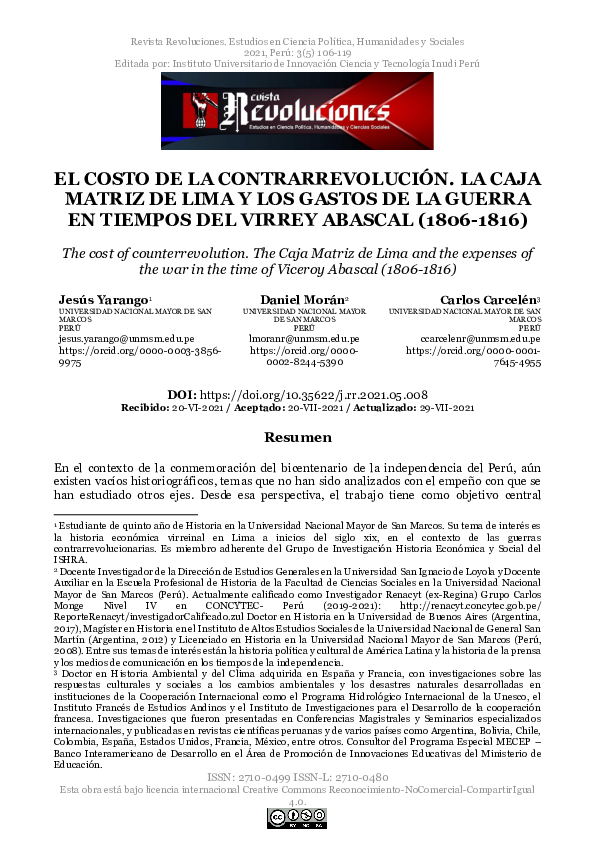 (PDF) El costo de la contrarrevolución. La Caja Matriz de Lima y los ...
