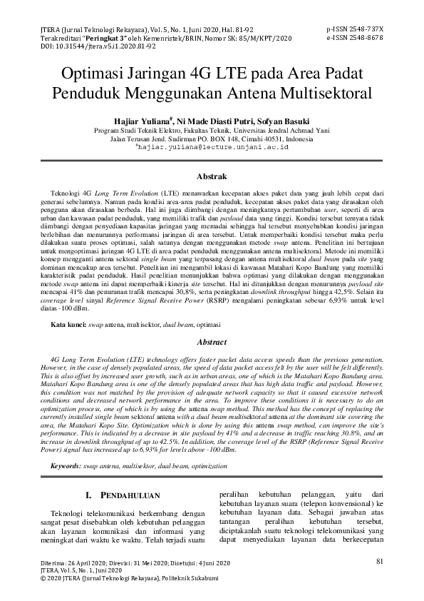 (PDF) Optimasi Jaringan 4G LTE pada Area Padat Penduduk Menggunakan Antena Multisektoral