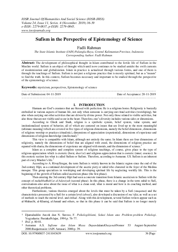 (PDF) Sufism in the Perspective of Epistemology of Science