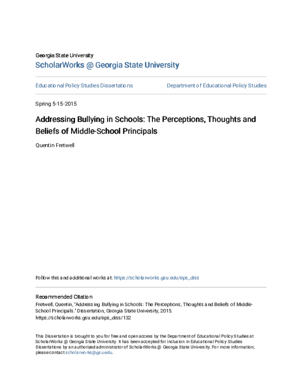 (PDF) Addressing Bullying in Schools: The Perceptions, Thoughts and ...